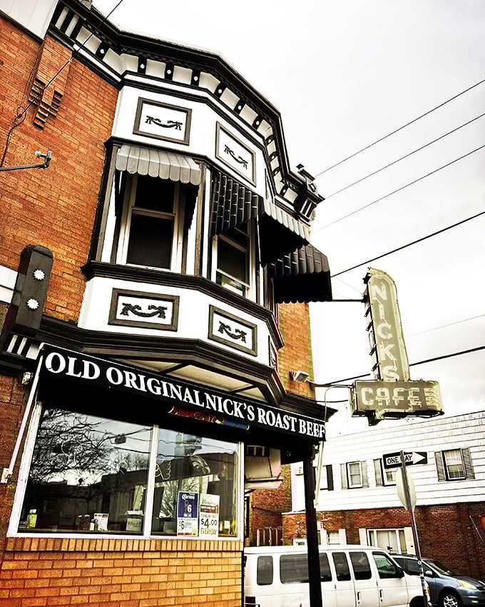 The brick facade of Old Original Nick's Roast Beef stands proudly in South Philly, its vintage sign promising culinary treasures that locals have cherished for generations.
