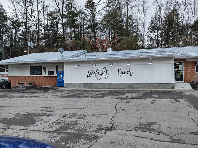 Morning light bathes the Twilight Diner's façade, where the promise of homestyle cooking beckons travelers and locals alike. Worth every mile of the journey.