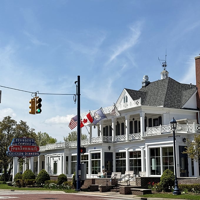 The grand white colonial facade of Zehnder's stands like Michigan's own Southern plantation, promising comfort food that's worth the pilgrimage to Frankenmuth.