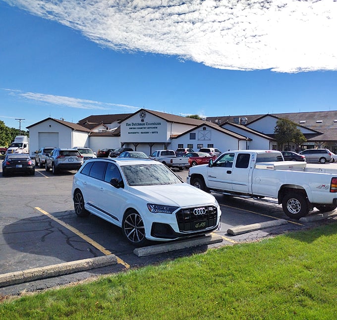 Parking lot packed with vehicles from near and far—a sure sign you've stumbled upon something worth unbuttoning your pants for.