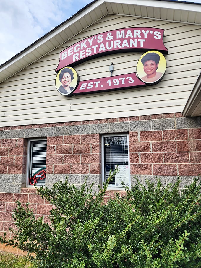 The iconic Becky's & Mary's sign has welcomed hungry diners since 1973, promising Southern comfort in an unassuming package that delivers big on flavor.