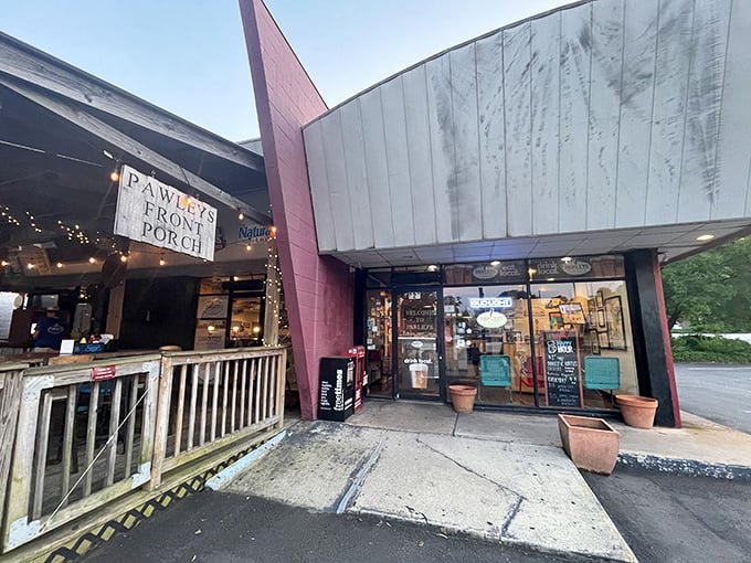 The welcoming wooden porch isn't just namesake decoration—it's your first hint that unpretentious culinary magic awaits inside this Columbia favorite.