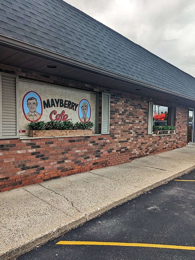The iconic brick facade of Mayberry Cafe welcomes you with nostalgic charm, promising a journey back to simpler times and hearty, soul-satisfying meals.