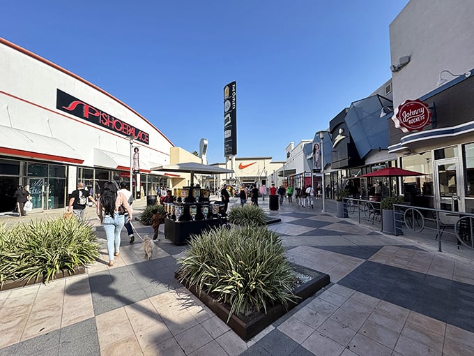 Wide walkways and California sunshine make shopping at The Outlets at Orange feel more like a resort stroll than a bargain hunt.