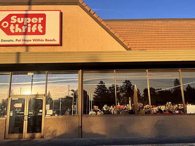 The sunset glow on SuperThrift's façade feels like nature's spotlight on Bend's best-kept bargain secret. Hope within reach, indeed.