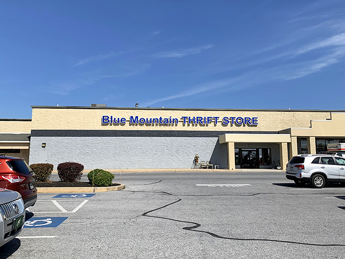 The unassuming exterior of Blue Mountain Thrift Store belies the treasure trove within. Like a good poker player, it keeps its best cards hidden.
