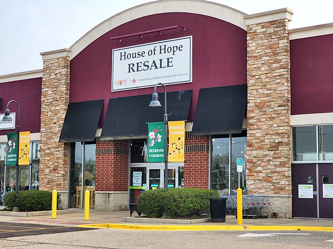 The burgundy and stone facade of House of Hope beckons like a siren song to bargain hunters across Lake Zurich.