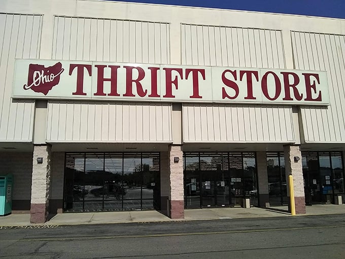 Don’t let the plain façade fool you — Ohio Thrift Store is a bargain hunter’s paradise, packed with hidden gems just waiting to be uncovered inside this no-frills storefront."