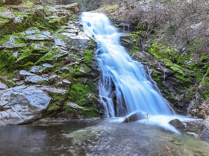 Nature's perfect staircase in action. The 220-foot cascade of Whiskeytown Falls creates a hypnotic rhythm that makes you forget your inbox exists.