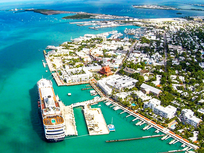 Downtown Key West from above – where cruise ships dock and visitors discover that paradise isn't just a Jimmy Buffett song, it's a real place.