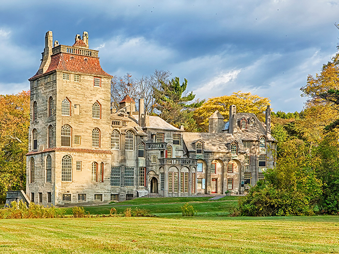 Fonthill Castle stands majestically against autumn foliage, looking like it teleported straight from medieval Europe to suburban Pennsylvania. Concrete never looked so magical.