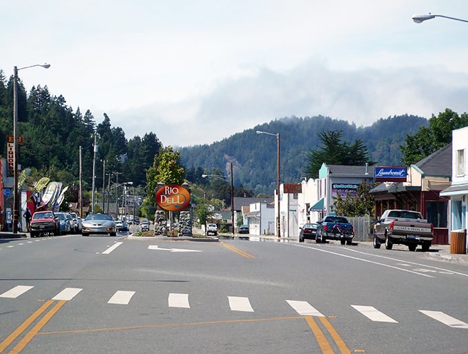 The town's heartbeat runs through this quiet downtown, where fog-kissed hills frame every perfectly unhurried moment.