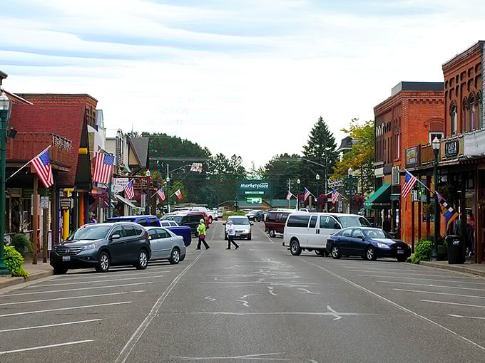 Main Street Hayward looks like it was plucked straight from a Hallmark movie set—classic brick buildings, American flags, and not a chain store in sight.