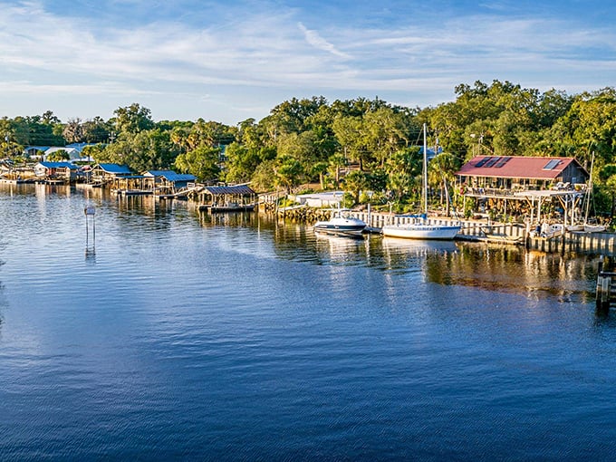 Waterfront perfection where boats gently bob alongside weathered docks, a scene straight from Old Florida's picture book.