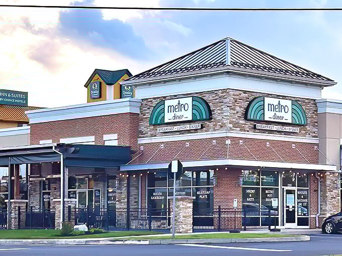 The brick and stone façade of Metro Diner beckons like a lighthouse for the breakfast-obsessed. Comfort food paradise awaits inside.