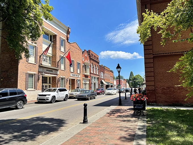 Brick facades and blue skies create the perfect small-town tableau along Rogersville's historic Main Street, where time seems to slow down just enough to savor life.