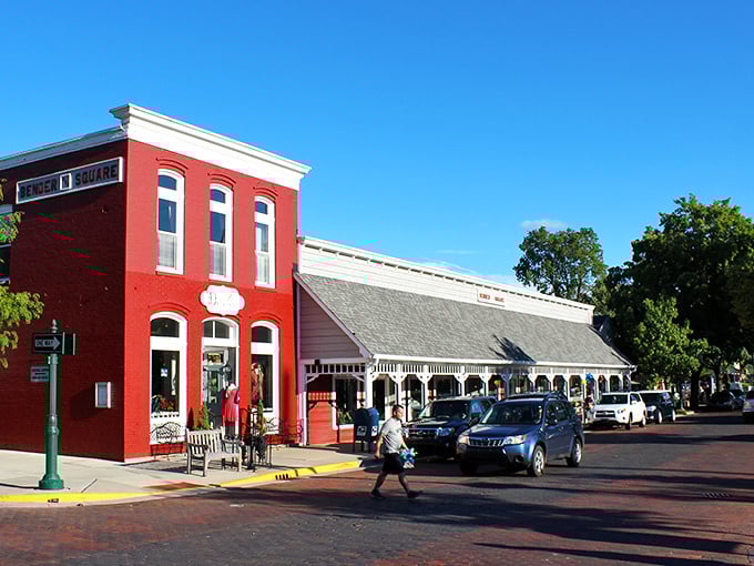 Brick streets and historic storefronts define Zionsville's charming downtown, where Canterbury shop anchors a corner that looks plucked from a 1950s postcard.