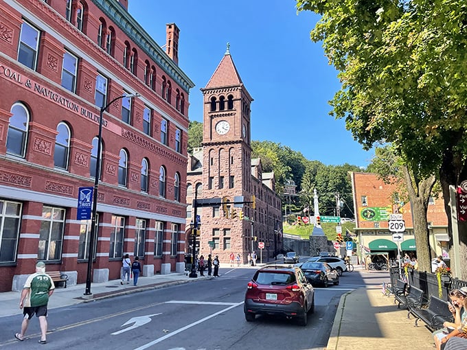 Broadway in Jim Thorpe looks like a film set where Victorian architecture meets small-town charm. The clock tower stands guard, making sure nobody rushes through this slice of preserved Americana.