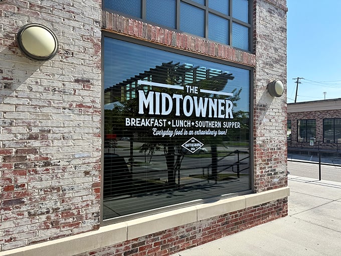 The Midtowner's rustic brick exterior promises what every great breakfast spot should: extraordinary food in an unassuming package. Like finding a Rolex in a paper bag.