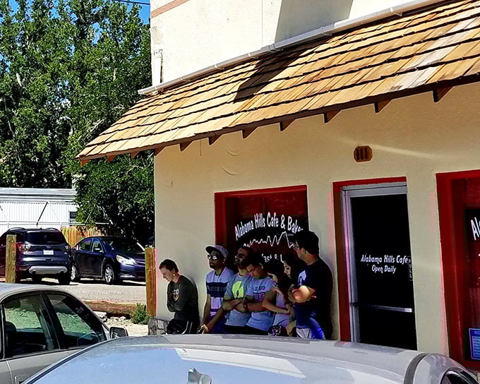The unassuming exterior of Alabama Hills Cafe & Bakery beckons like an oasis in the desert. Mount Whitney looms in the distance while breakfast paradise awaits.