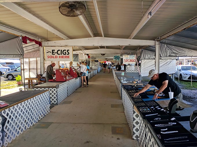 Treasure hunters paradise! Colorful awnings shelter endless possibilities at B&A Flea Market, where one person's castoffs become another's must-have discoveries.