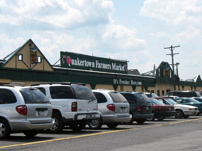 The iconic green-roofed facade of Q-Mart welcomes treasure hunters with its promise of "It's Fresher Here" – a Pennsylvania institution hiding in plain sight.