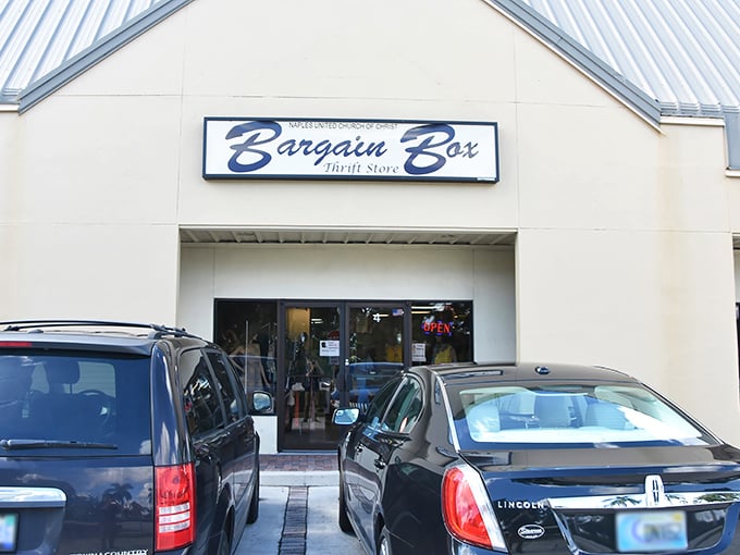 The unassuming exterior of Bargain Box belies the wonderland within—like finding a treasure chest disguised as an ordinary box in Naples' retail landscape.