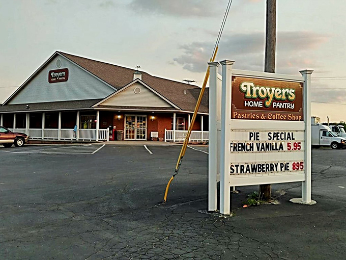 The welcoming facade of Troyer’s Home Pantry invites you in, where pies and pastries tempt travelers to stop and savor a true Ohio favorite.
