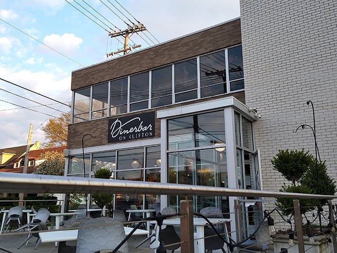 Modern meets nostalgic at Dinerbar on Clifton's striking exterior. The inviting patio practically begs you to settle in for an afternoon of people-watching and risotto ball sampling.