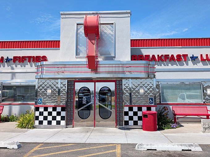 The classic Americana exterior of Dixie's Diner beckons with its red and chrome façade, promising comfort food that'll make your taste buds do a happy dance. 