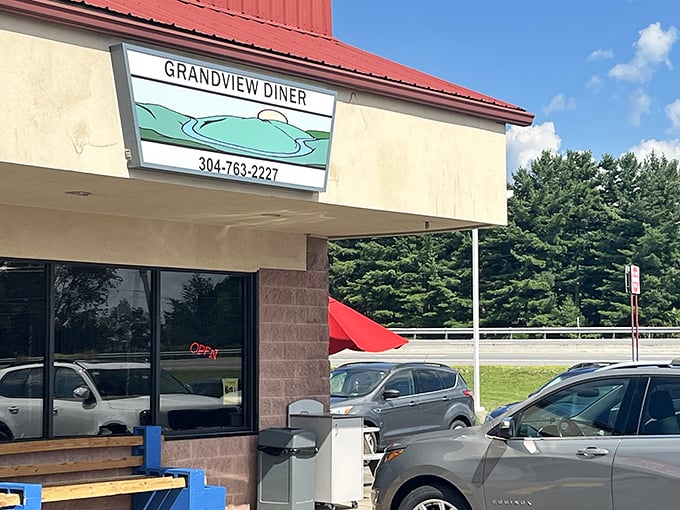 The unassuming exterior of Grandview Diner in Beaver, WV, where culinary magic happens behind that red-roofed facade. Some treasures don't need flashy signs.