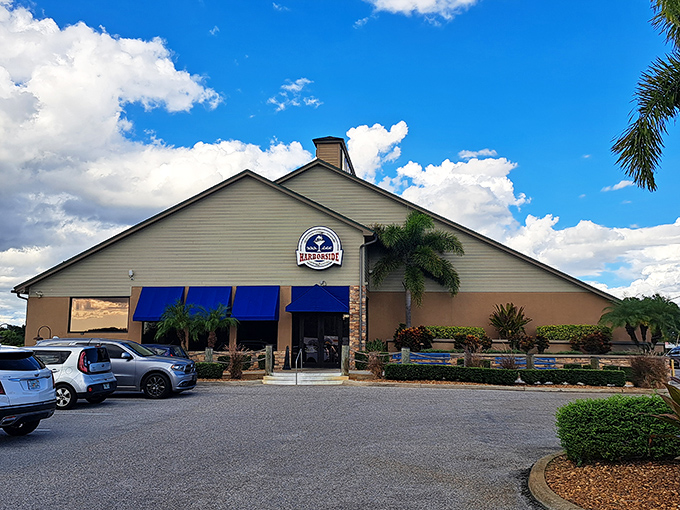 The kind of exterior that whispers promises rather than shouting advertisements – sophisticated seafood awaits inside.