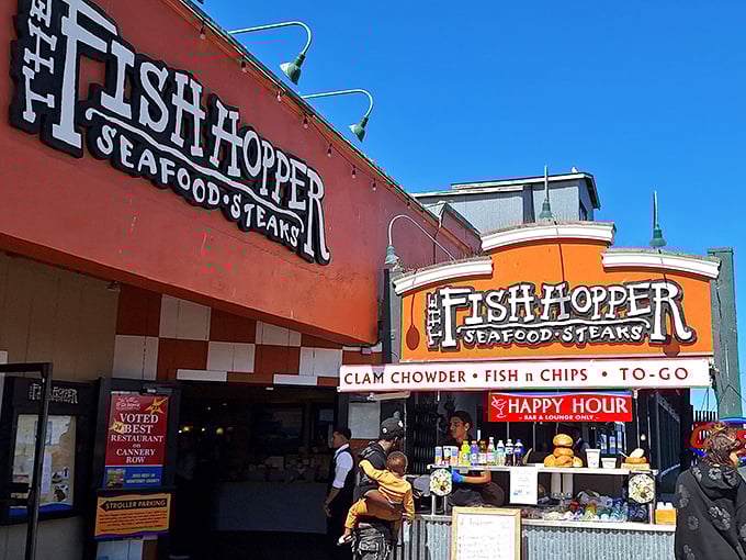 Fish Hopper’s bright orange signage and inviting entrance act like a lighthouse, guiding seafood lovers straight to its doors.