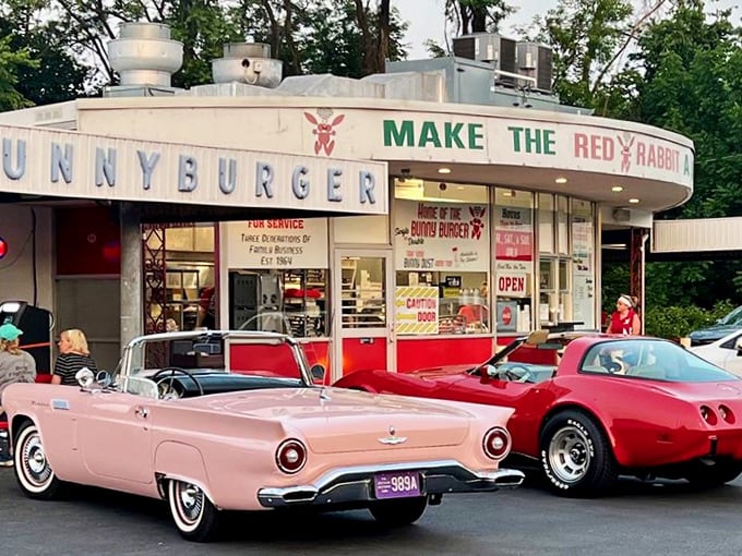 Time travel isn't just science fiction—it's parked right outside this 1960s gem where classic cars and classic burgers create the perfect Pennsylvania postcard.