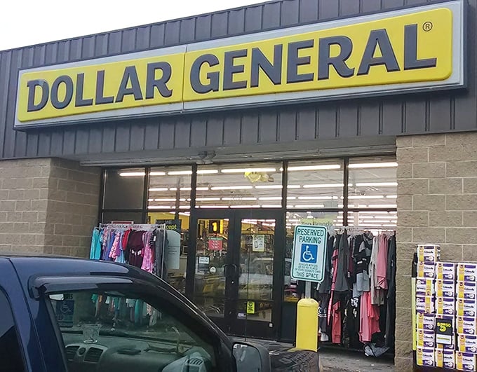 Where retail therapy meets economic practicality—the entrance to Dollar General promises treasures that won't break the bank.