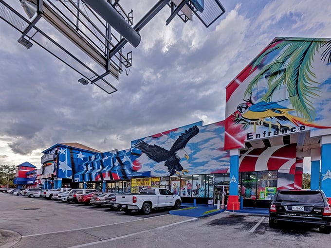 The colorful exterior murals aren't just decoration—they're a promise of the cultural melting pot waiting inside this Kissimmee treasure trove.