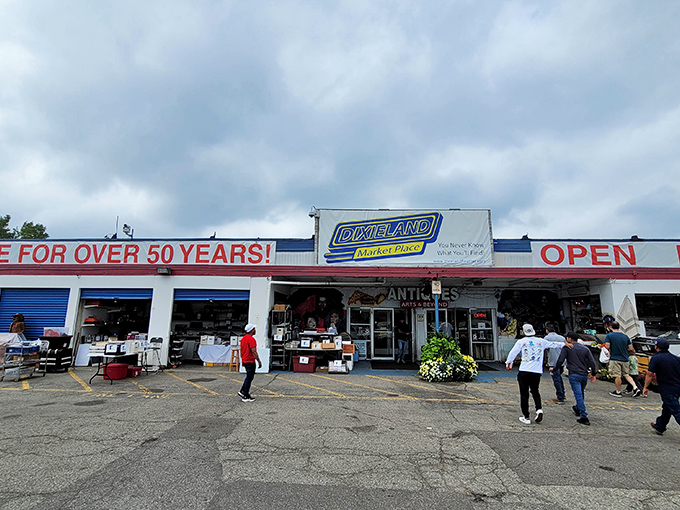 The unassuming exterior of Dixieland Flea Market belies the treasure trove within. Like a retail TARDIS, it's somehow bigger on the inside than physics should allow.