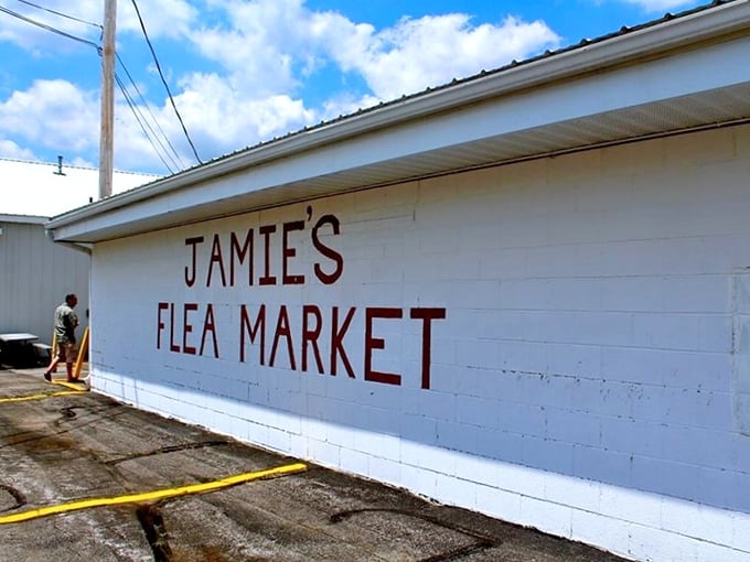 The unassuming exterior of Jamie's Flea Market belies the treasure trove within. Like finding a secret portal to a collector's paradise.