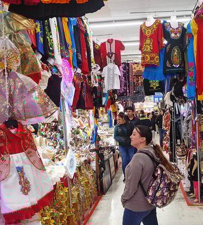 Step inside and enter a world where cultures collide in the most delightful way—vibrant textiles and colorful dresses create a feast for the eyes.