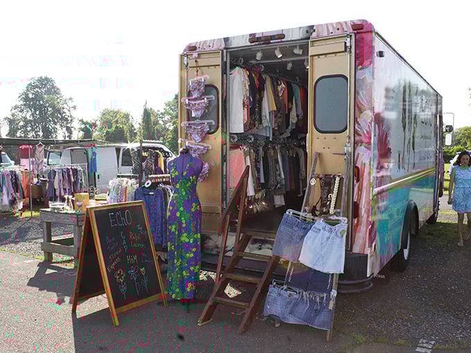 A colorful mobile boutique transforms an ordinary truck into fashion central. Vintage dresses and denim await their next adventure!