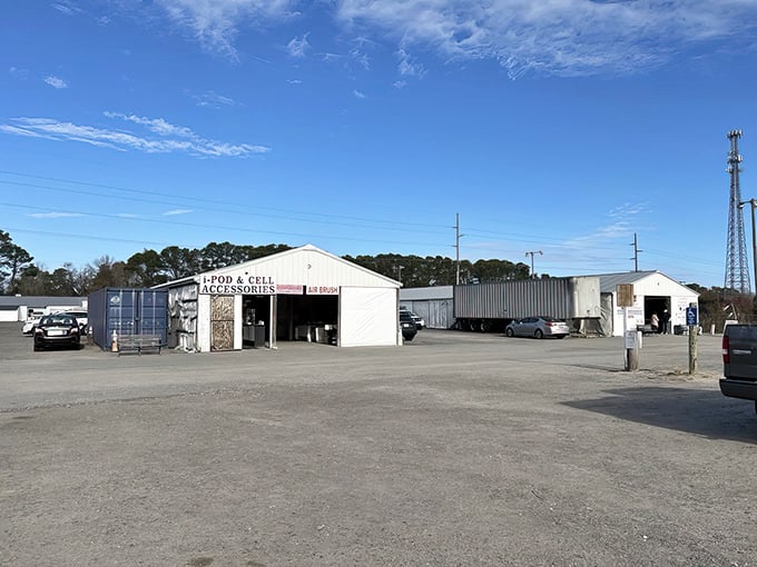 The unassuming exterior of Hudson's Surfside Flea Market proves that treasure hunting doesn't require fancy architecture—just an adventurous spirit and comfortable walking shoes.