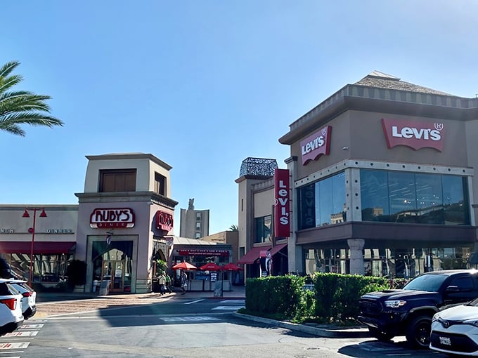 Ruby's Diner and Levi's stand side by side like old friends, offering comfort food and comfort jeans after a hard day of bargain hunting.