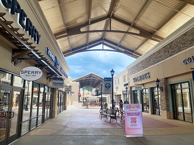 The covered walkways at Charlotte Premium Outlets aren't just practical—they're your shield against both Carolina sunshine and impulse-purchase regret.