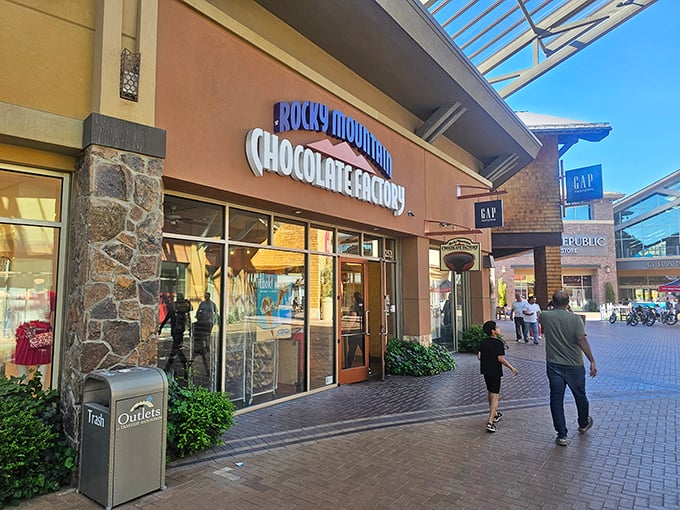 Rocky Mountain Chocolate Factory beckons shoppers with sweet temptations—the perfect reward after a successful bargain hunt at Traverse Mountain.