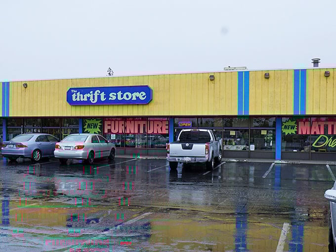 The unmistakable yellow exterior with its bold blue signage stands like a beacon of bargain possibilities, promising treasures within those unassuming walls.