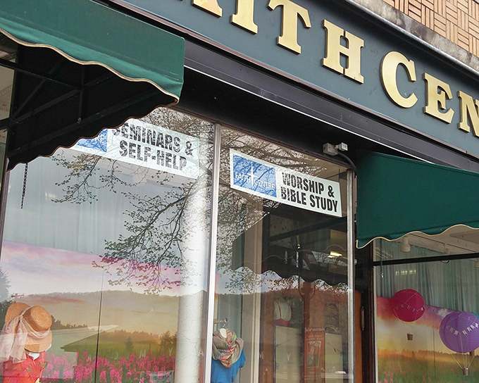 Faith Centre's charming storefront beckons bargain hunters with its vintage signage and quaint entrance. Treasure hunting begins at the threshold.