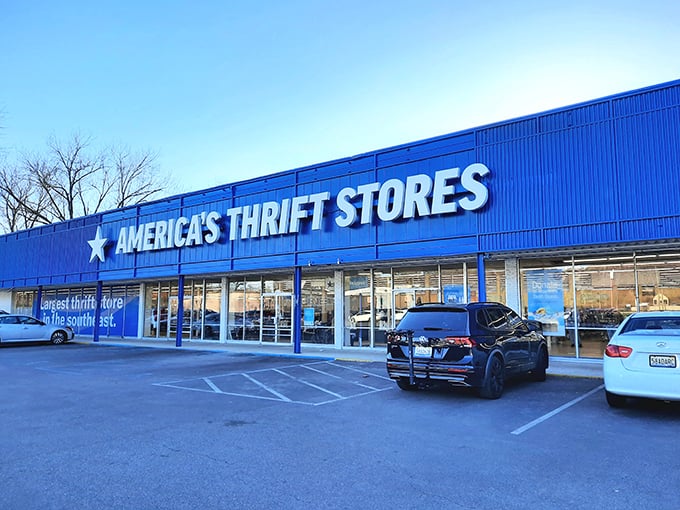 That brilliant blue beacon on the horizon promises treasures untold—and parking spaces aplenty for the treasure hunt ahead.