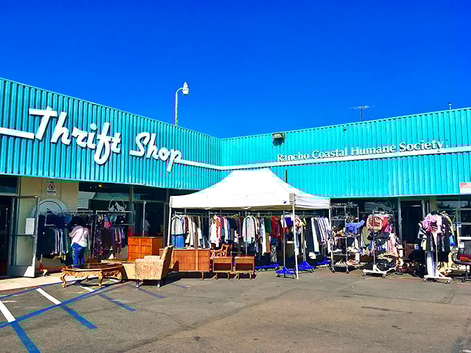 The turquoise treasure chest of Cardiff beckons with its vibrant exterior—proof that the best shopping experiences sometimes come in unassuming packages.