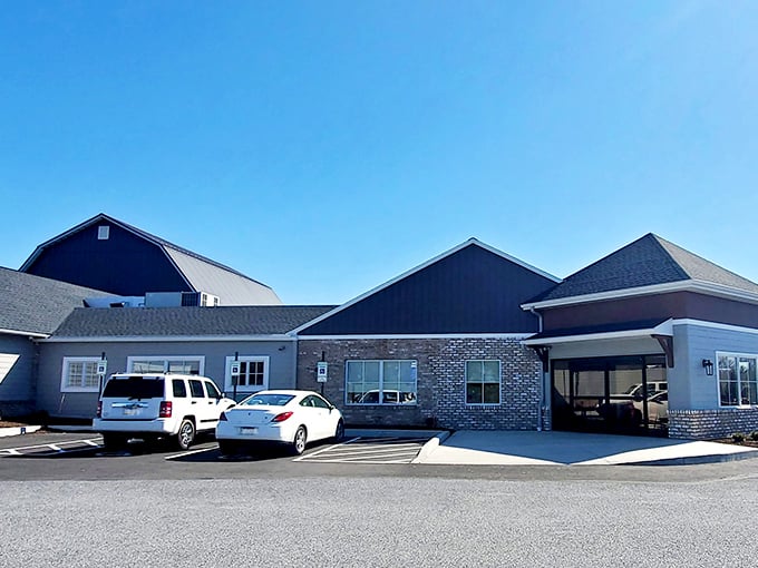 The modern exterior of Mount Joy Gift & Thrift belies the treasure trove within—like finding a five-star restaurant in a gas station.