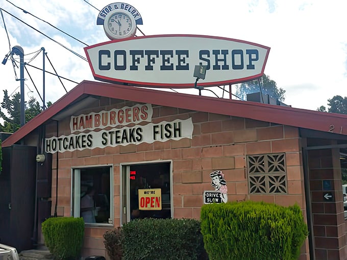 The Coffee Shop sign tells you everything: this place has been feeding Hayward since before artisanal was a word.